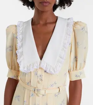 Alessandra Rich Lace-trimmed Floral Silk Shirt Dress - Yellow