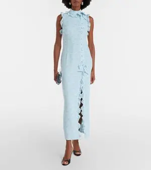 Alessandra Rich Ruffled Bow-detail Silk Maxi Dress - Blue