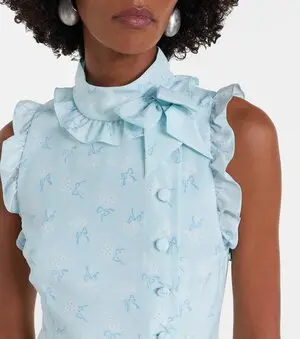 Alessandra Rich Ruffled Bow-detail Silk Maxi Dress - Blue