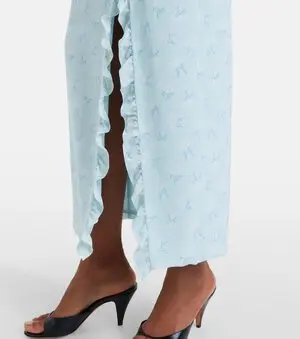 Alessandra Rich Ruffled Bow-detail Silk Maxi Dress - Blue