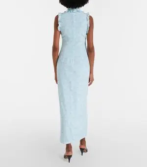 Alessandra Rich Ruffled Bow-detail Silk Maxi Dress - Blue