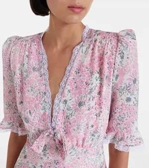 Alessandra Rich Lace-trimmed Floral Silk Mini Dress - White