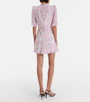 Alessandra Rich Lace-trimmed Floral Silk Mini Dress - White