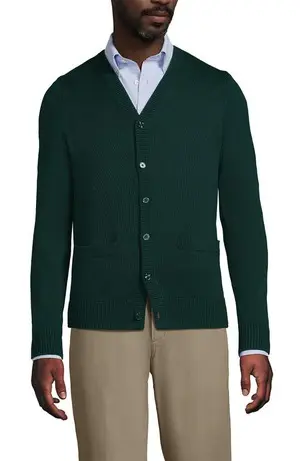 LANDS' END Adult Legacy Varsity Cardigan - Evergreen