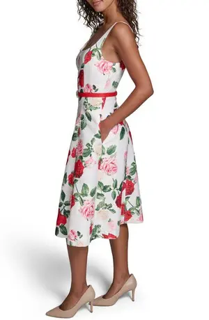 Karl Lagerfeld Paris Rose Brocade Belted Dress