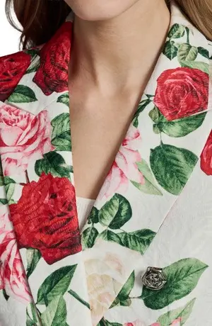 Karl Lagerfeld Paris Rose Print Floral Jacquard Jacket