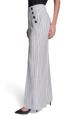 Karl Lagerfeld Paris Sailor Stripe Wide-leg Pants - Soft White/black