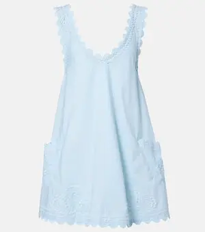 JULIET DUNN Embroidered Cotton Minidress - Blue