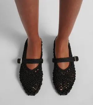Alaïa Braided Satin Cord Ballet Flats - Black