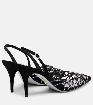 Rene Caovilla Embellished Suede Slingback Pumps