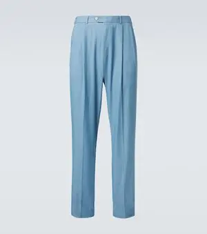 Dunhill Pleated Straight Cotton Suit Pants - Blue
