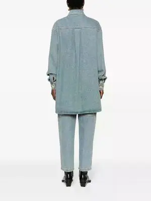 Moschino Washed Denim Mini Dress With Teddy Bear Buttons