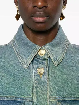 Moschino Washed Denim Mini Dress With Teddy Bear Buttons