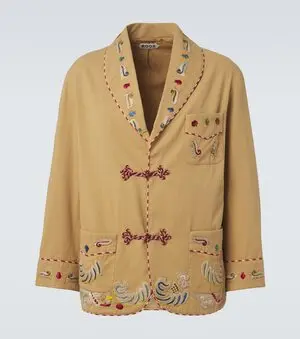 BODE Feather Runner Embroidered Cotton Jacket - Beige