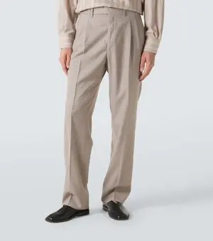 STOFFA Pleated Wool Wide-leg Pants - Grey