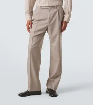 STOFFA Pleated Wool Wide-leg Pants