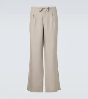 STOFFA Undyed Taupe Linen Straight Leg Pants