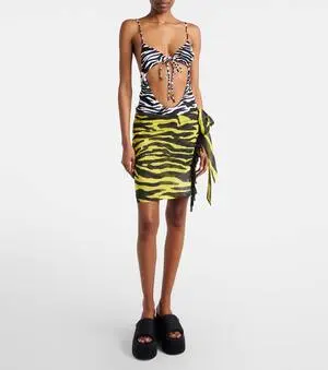 Attico Animal-print Cotton Muslin Beach Cover-up - Yellow
