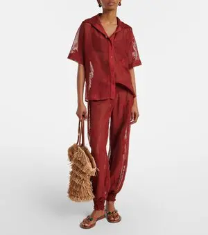 Johanna Ortiz Embroidered Cotton-blend Mesh Shirt - Red