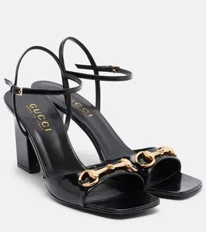 Gucci Signora Horsebit Leather Slingback Sandals - Black