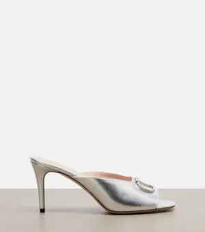 Valentino Garavani Vlogo Metallic Leather Mules - Silver