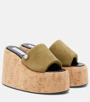 Attico Mochi Suede Platform Slides - Green