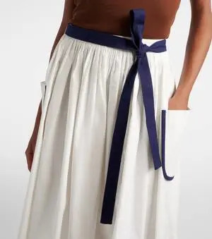 Prada Belted Cotton And Linen Midi Skirt