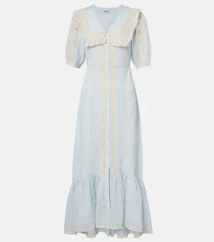 Rixo Edina Embroidered Cotton Midi Dress - Blue