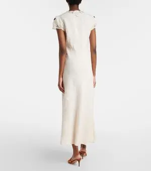 Rixo Amari Embroidered Linen-blend Midi Dress - White