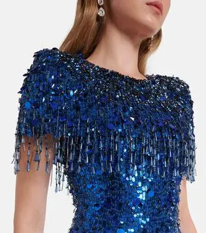 Jenny Packham Embellished Fringed Gown - Blue
