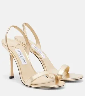JIMMY CHOO Jenn Metallic Leather Slingback Sandals - Gold