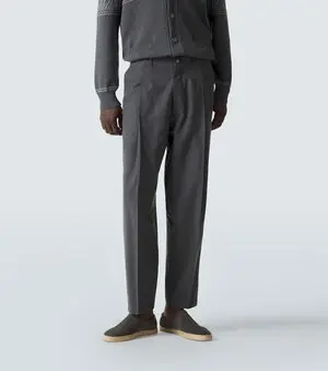 Brunello Cucinelli Wool, Cotton, And Silk Tapered Pants - Grey