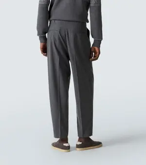 Brunello Cucinelli Wool, Cotton, And Silk Tapered Pants - Grey
