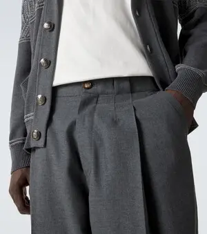 Brunello Cucinelli Wool, Cotton, And Silk Tapered Pants - Grey