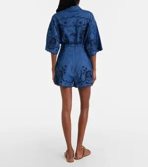 Zimmermann Aster Embroidered Denim Shorts - Blue