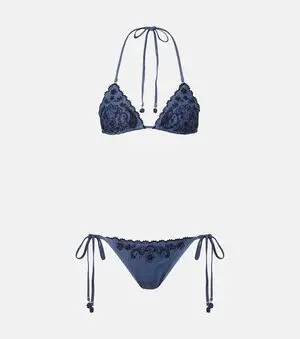 Zimmermann Aster Embroidered Denim Bikini - Blue
