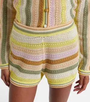 Zimmermann Indra Crochet Striped Cotton Shorts - Multicoloured