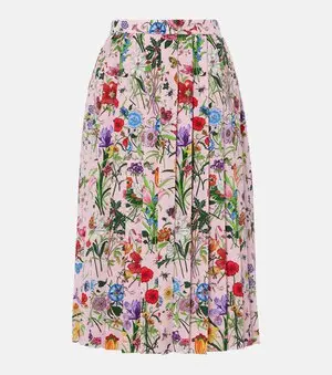 Gucci Flora Pleated Silk Midi Skirt - Multicoloured