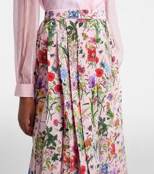 Gucci Flora Pleated Silk Midi Skirt - Multicoloured