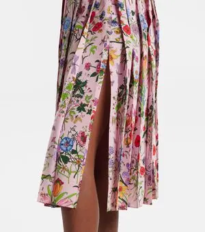 Gucci Flora Pleated Silk Midi Skirt - Multicoloured