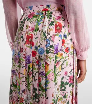 Gucci Flora Pleated Silk Midi Skirt - Multicoloured