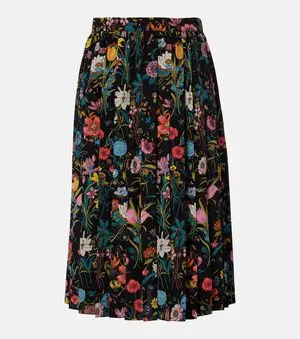 Gucci Flora Pleated Silk Midi Skirt - Multicoloured