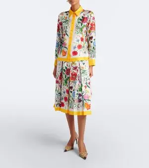 Gucci Flora Print Silk Midi Skirt