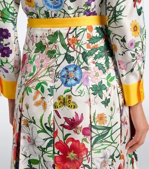 Gucci Flora Print Silk Midi Skirt