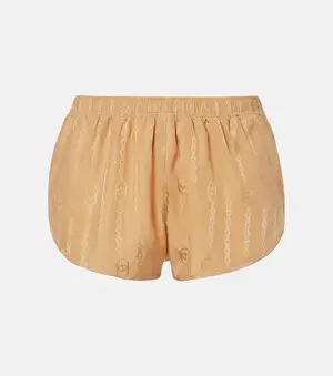 Gucci Silk Jacquard Shorts With Interlocking G Detail - Beige