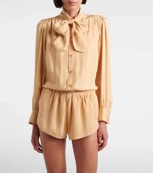 Gucci Silk Jacquard Shorts With Interlocking G Detail - Beige