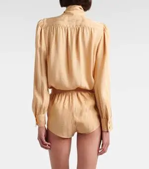 Gucci Silk Jacquard Shorts With Interlocking G Detail - Beige