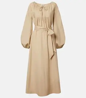 Vince Belted Cotton Poplin Midi Dress - Beige