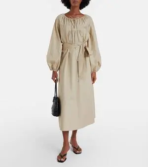 Vince Belted Cotton Poplin Midi Dress - Beige