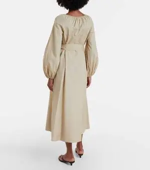 Vince Belted Cotton Poplin Midi Dress - Beige